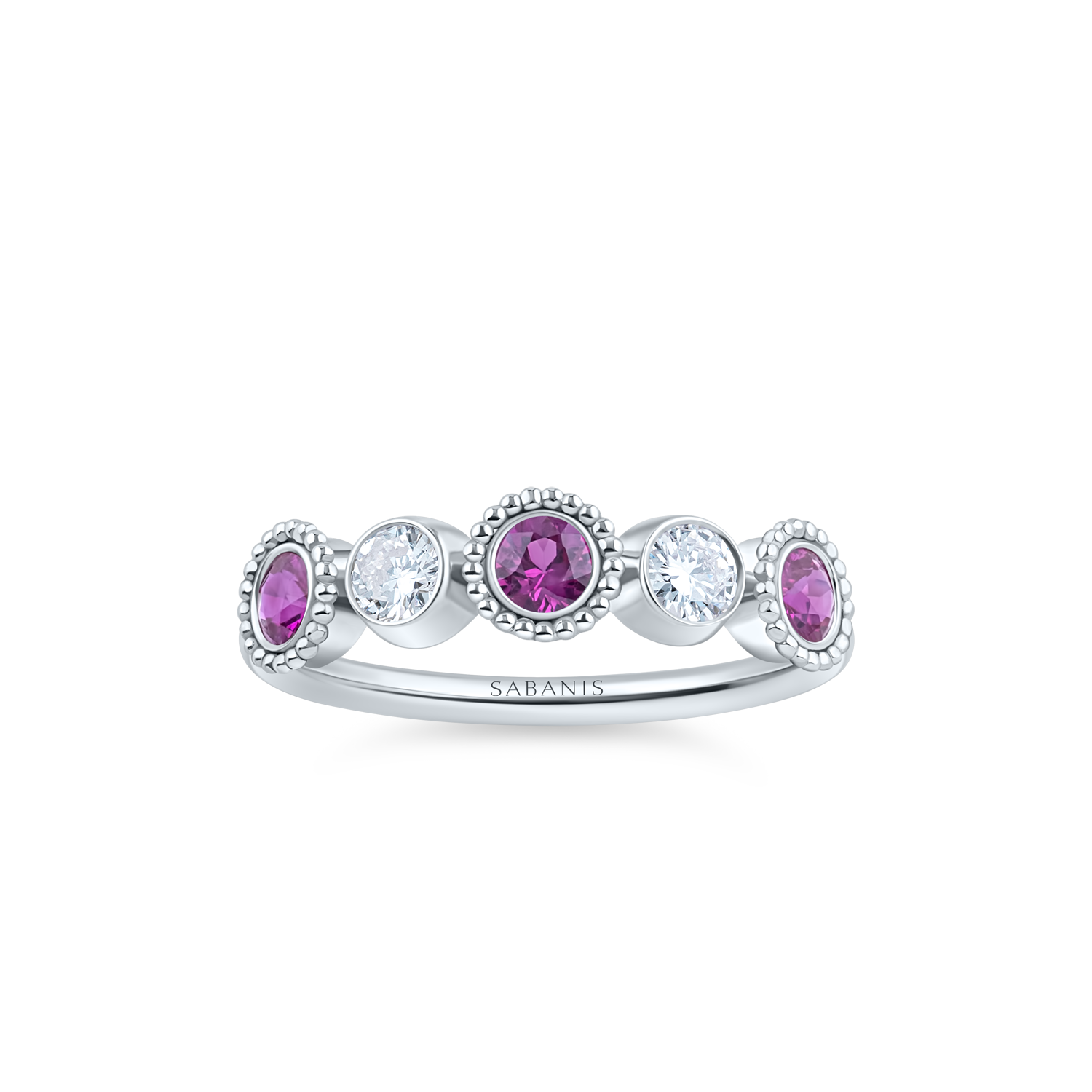 Granulated Half Bezel Ruby and Diamond Band